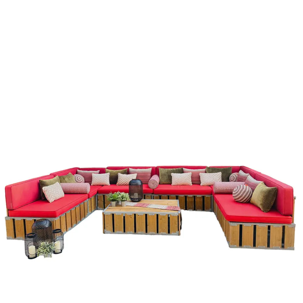 Arabica 12 seater lounge natural wood | Desert River Event Rentals